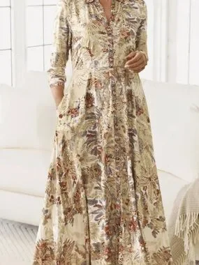 Soft Surroundings | Dresses | Soft Surroundings Mekness Gold Foil Cream ...